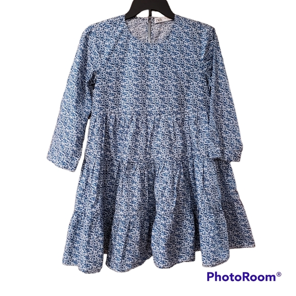 Zara | Dresses | Zara Small The Sharon Blue White Floral Print Mini ...